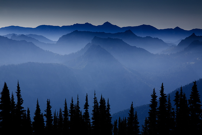 Layers of Blue Mountains : East of Sunrise, Mount Rainier National Park ...